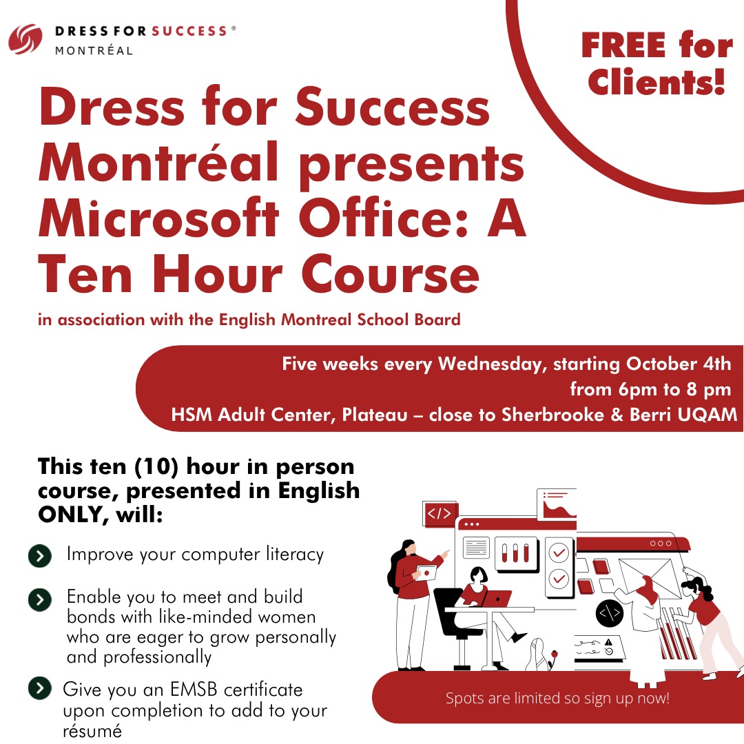 Dress for Success Montréal presents Microsoft Office: A ten Hour Course ...